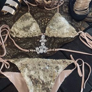 Swim | Diamond Gold Sequin Festival Bikini Set | Poshmark